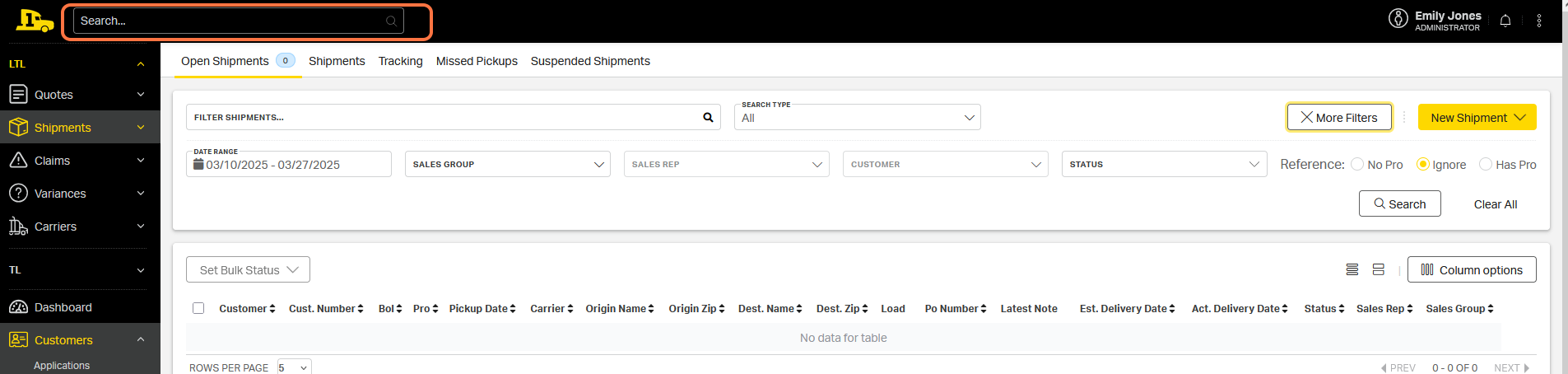 Cannot Find Shipment on Shipments Tab – Priority1
