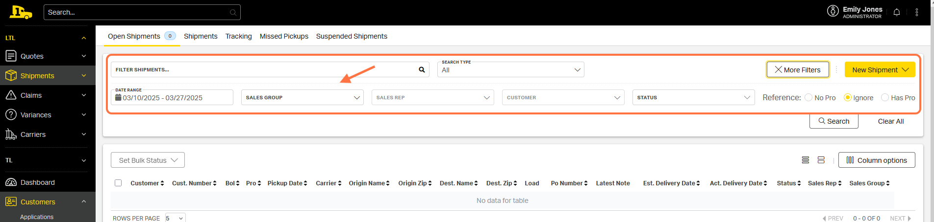 Cannot Find Shipment on Shipments Tab – Priority1